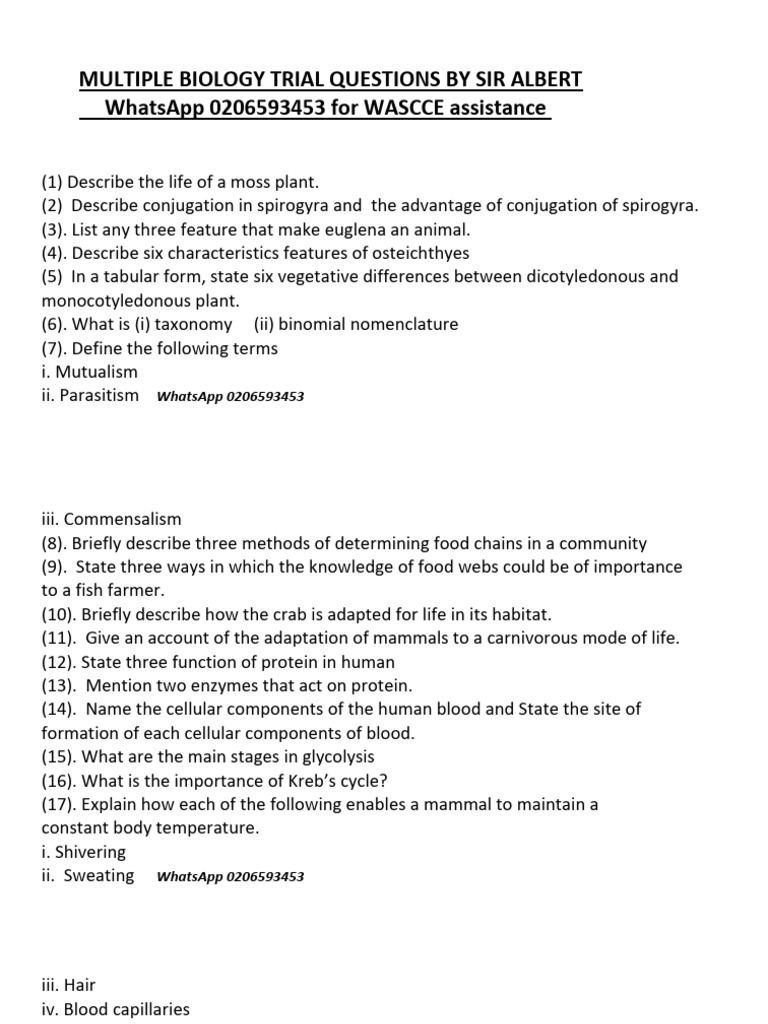 Biology Multiple Questions | PDF | Biology | Plants