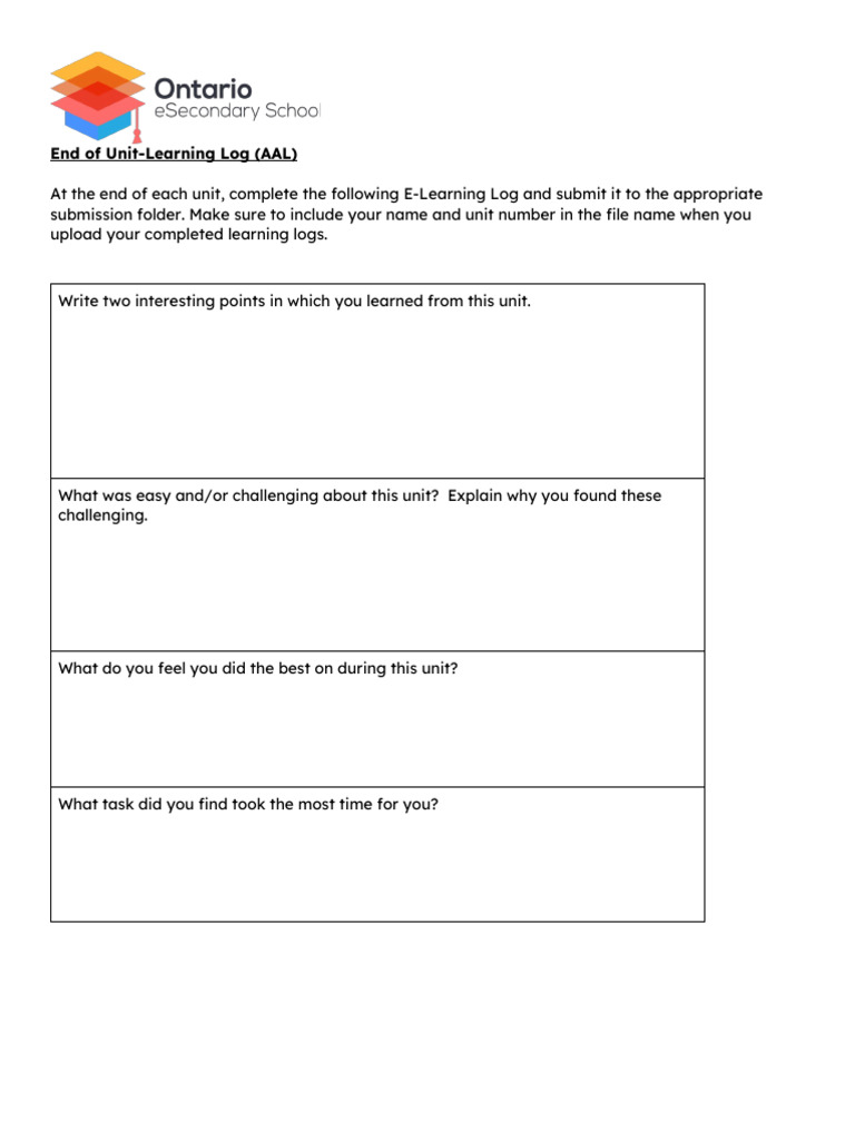 Unit Learning Log Submission Guide | PDF