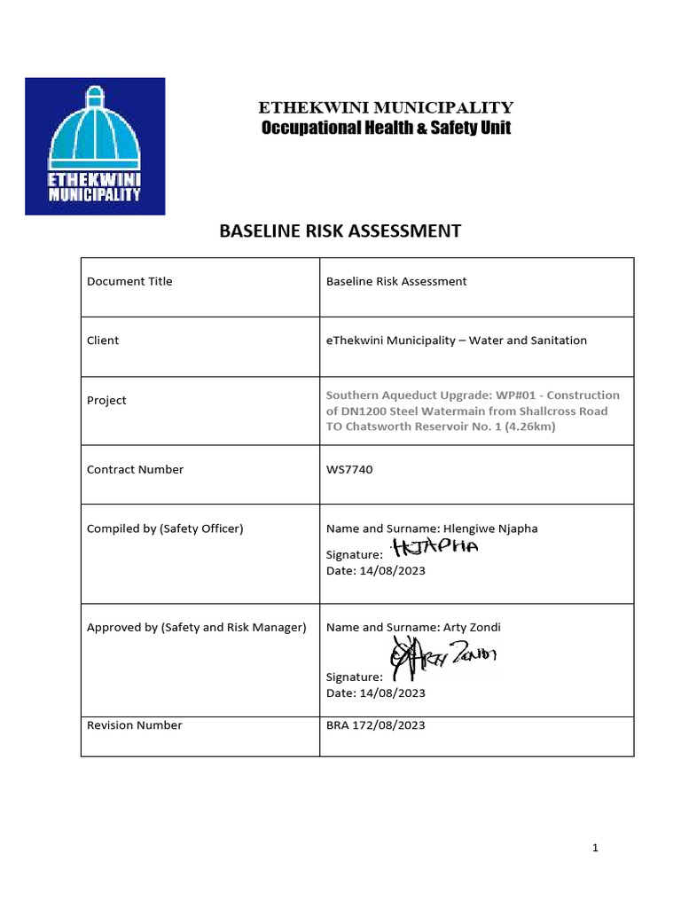 Baseline Risk Assessment Ws7740 | PDF | Risk | Occupational Safety And ...