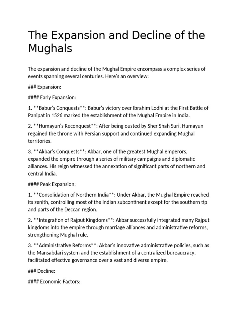 The Expansion and Decline of The Mughals | PDF | Mughal Empire | South Asia