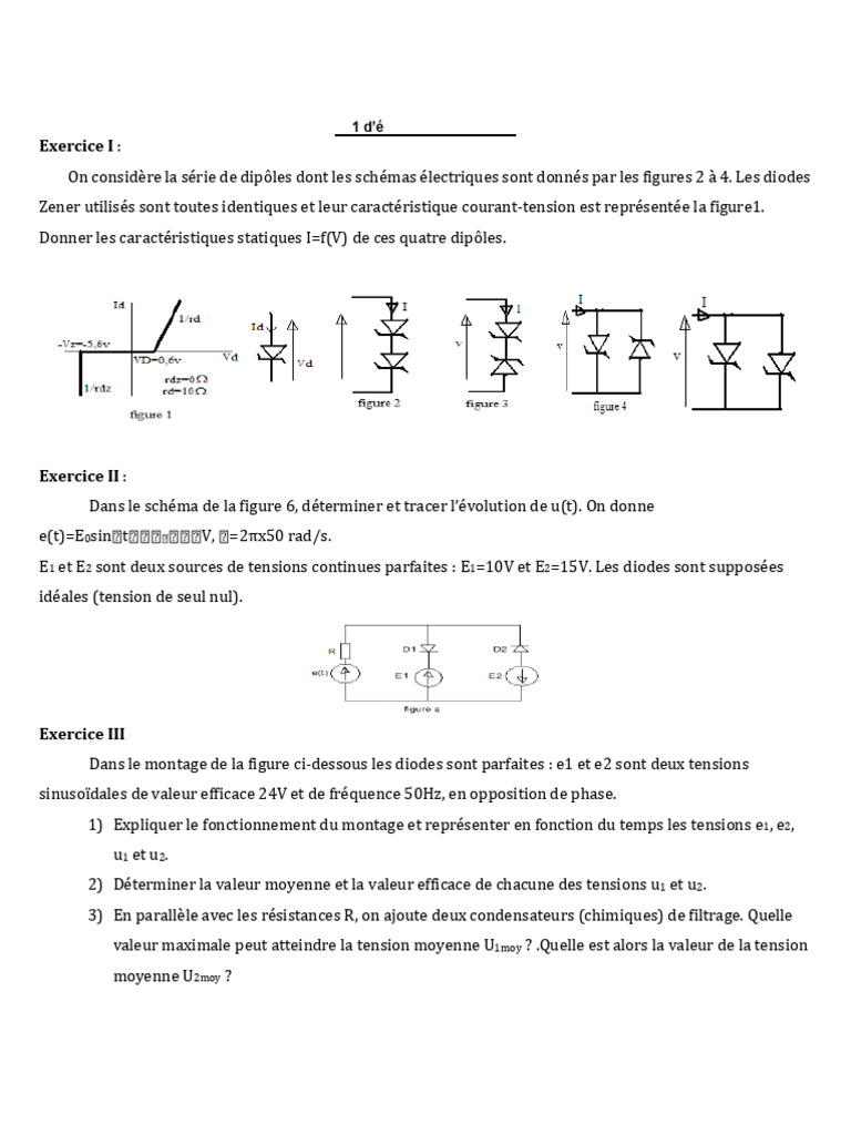 Exercice d'électronique : Diodes et circuits | PDF | Diode | Tension ...