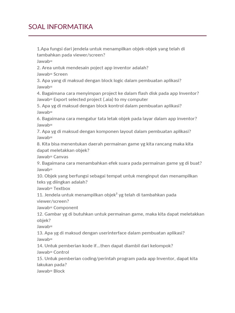 SOAL INFORMATIKA | PDF