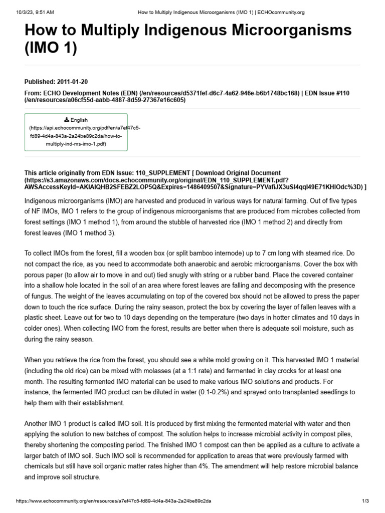 Multiplying Indigenous Microorganisms | PDF | Compost | Soil