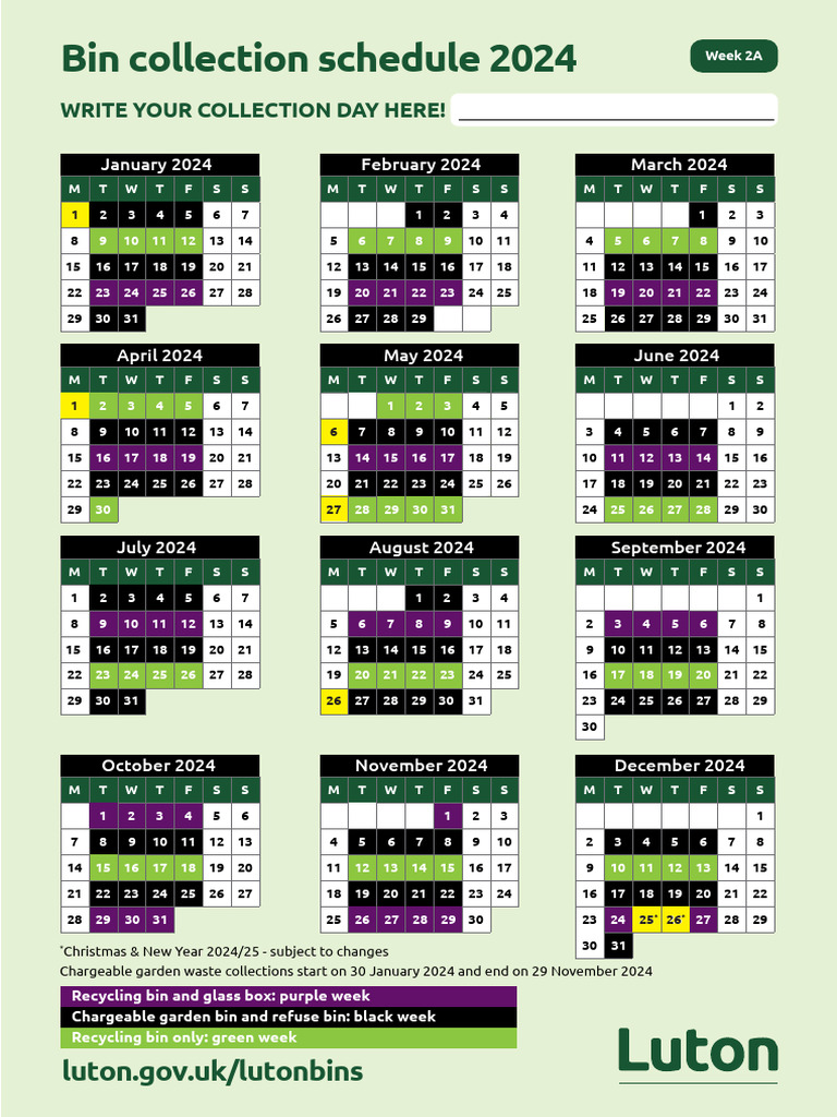 Luton Bin Collection Calendar 2024 | PDF | Recycling | Waste