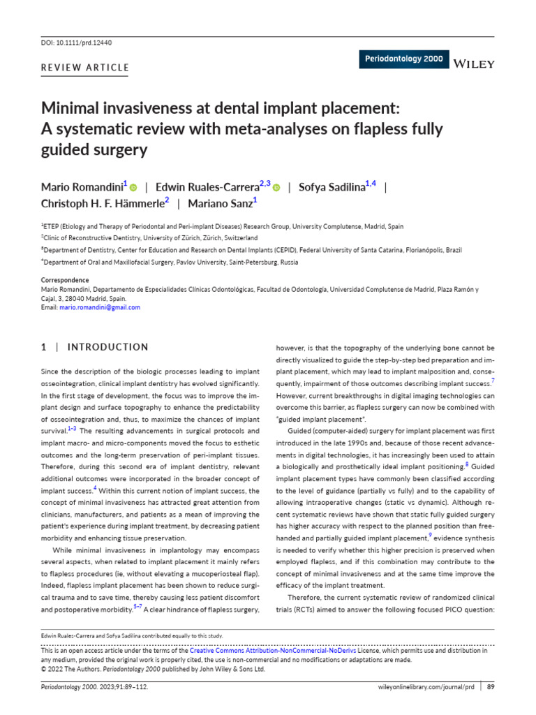 Minimal Invasiveness at Dental Implant Placement A | PDF | Dental ...
