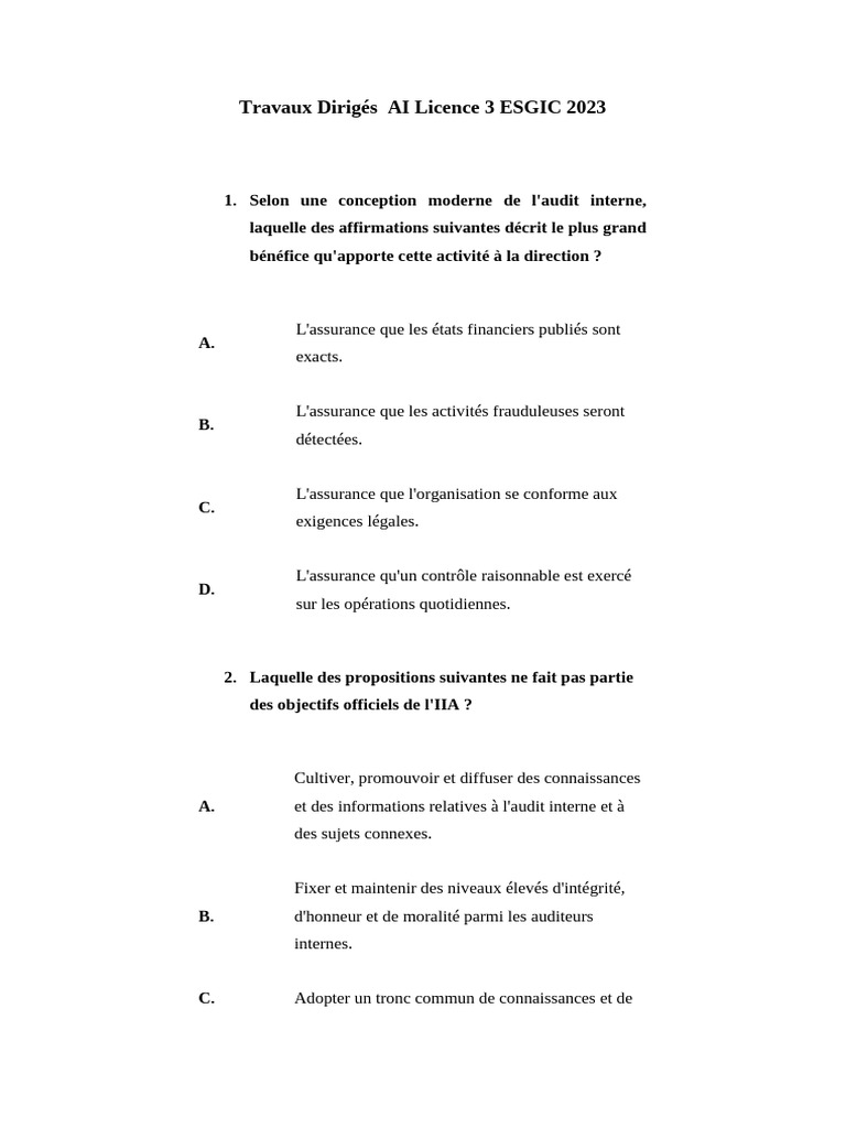Questions sur l'Audit Interne 2023 | PDF | Audit | Audit interne