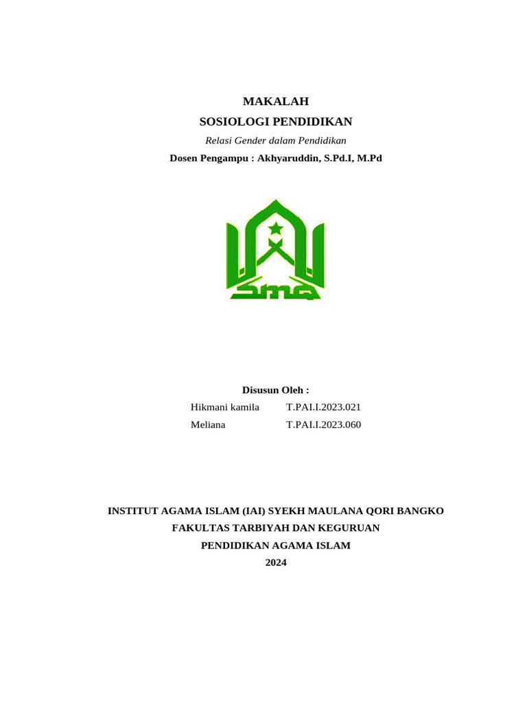 Makalah Relasi Gender dalam Pendidikan | PDF Makalah Relasi Gender dalam Pendidikan | PDF