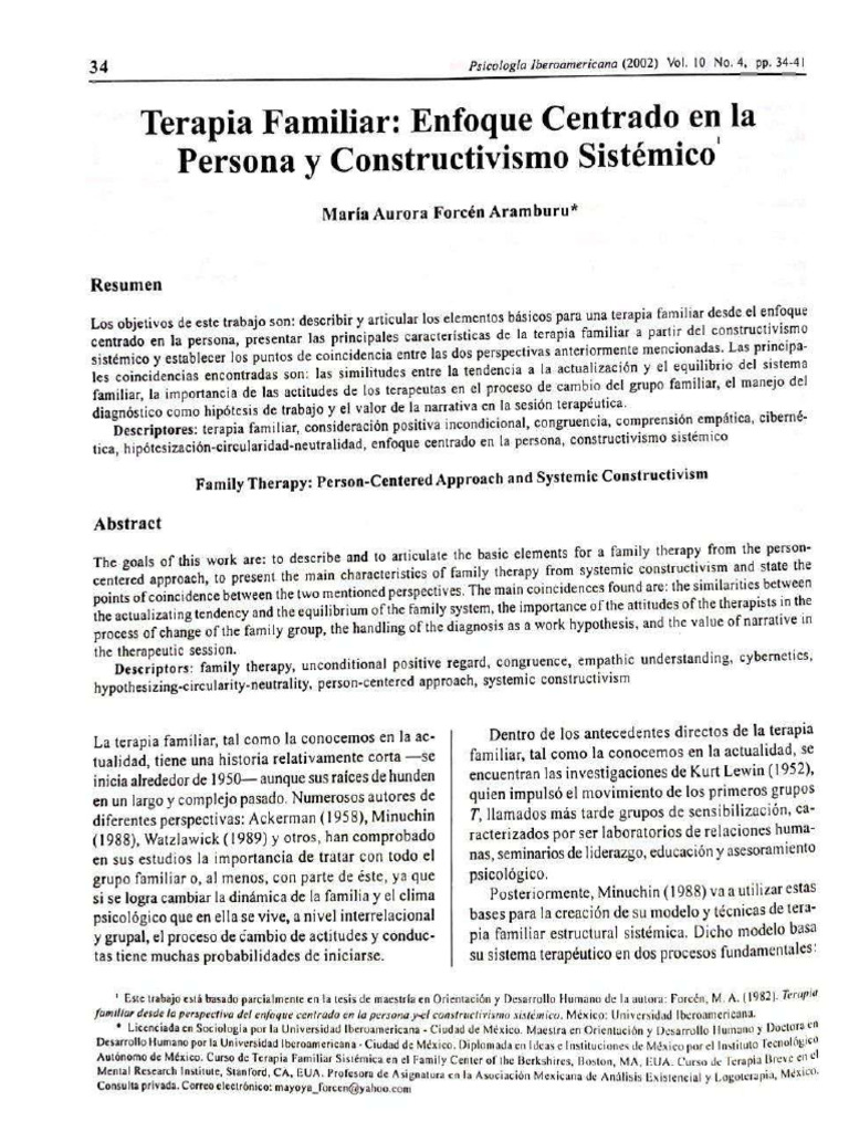 10(4)+pp.+34-41+Terapia+familiar.+Enfoque+centrado+en+la+persona+y+constructivismo+sistémico | PDF