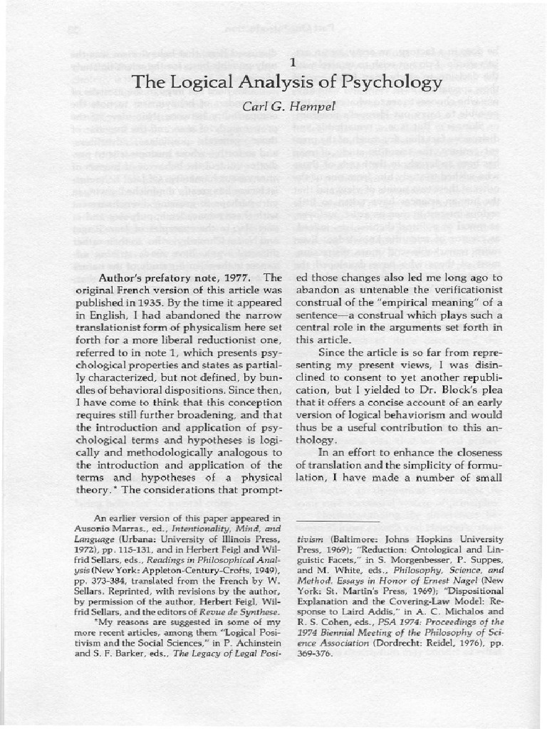 Hempel Logical Analysis Psych 1949 | PDF