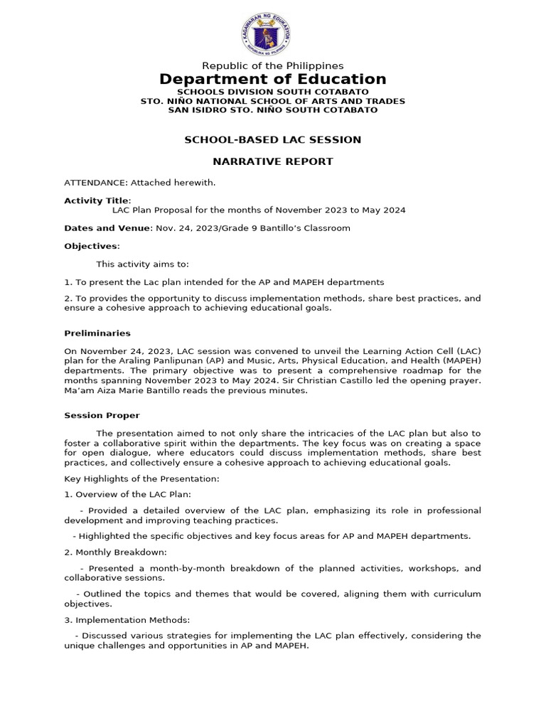 LAC Plan Proposal for AP and MAPEH | PDF | Teachers | Learning