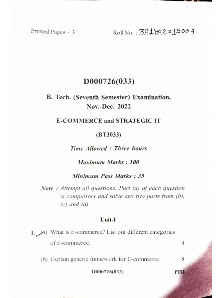 B.tech (7th Sem QB) 2022 | PDF