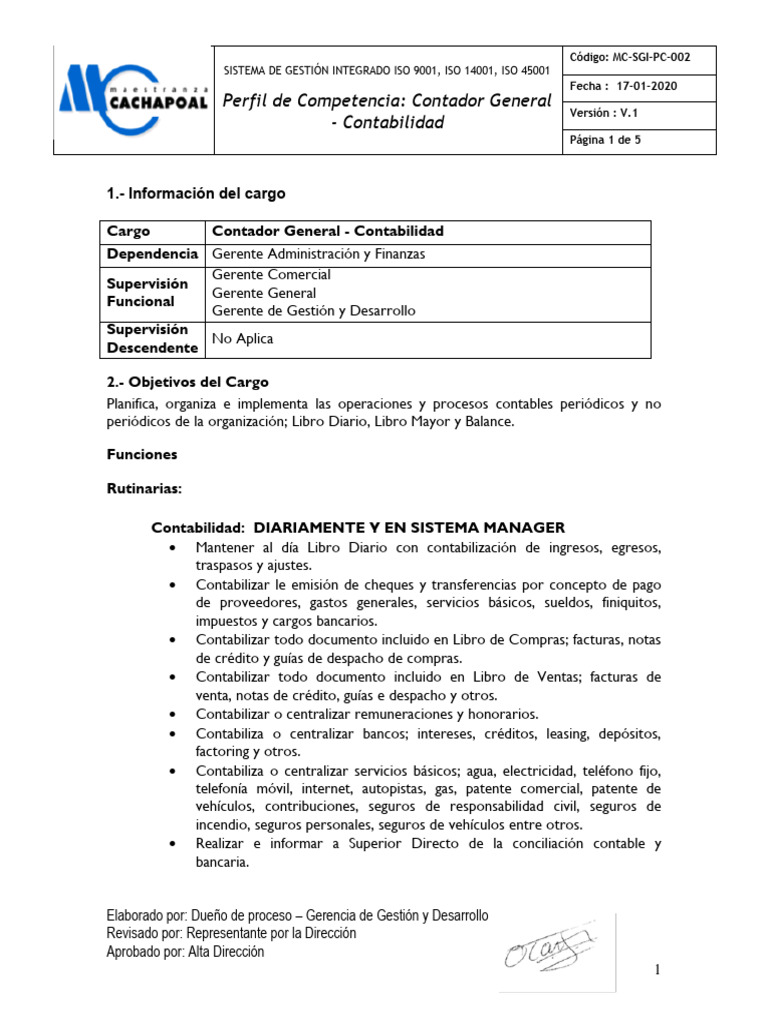 MC-SGI-PC-002 Contador General - Contabilidad Ver.1 | PDF ...