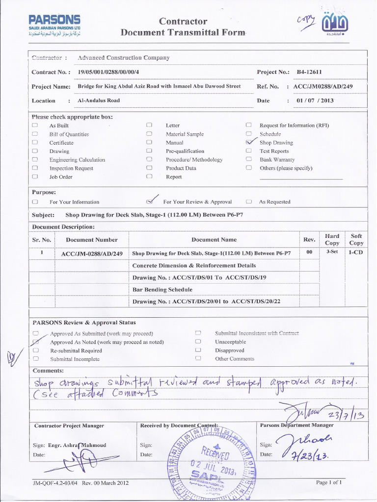 249 - Shop Drawing For Deck Slab, Stage-1 (112.00 LM) Between P6-P7 | PDF
