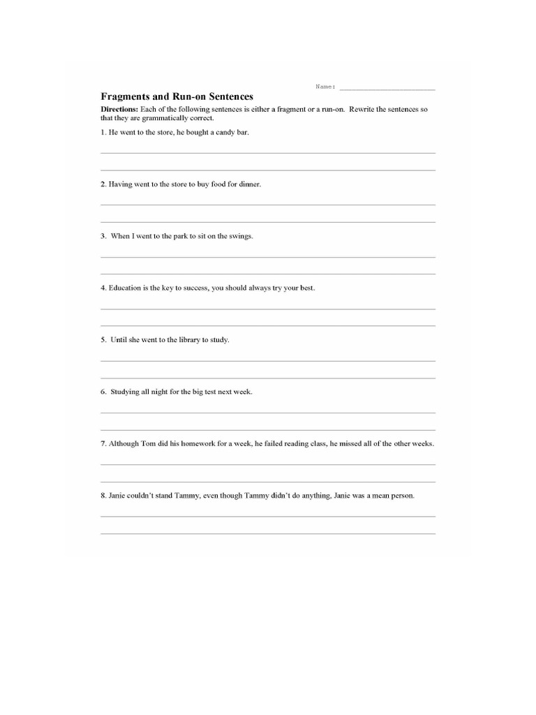 Correcting Sentence Fragments and Run-Ons | PDF