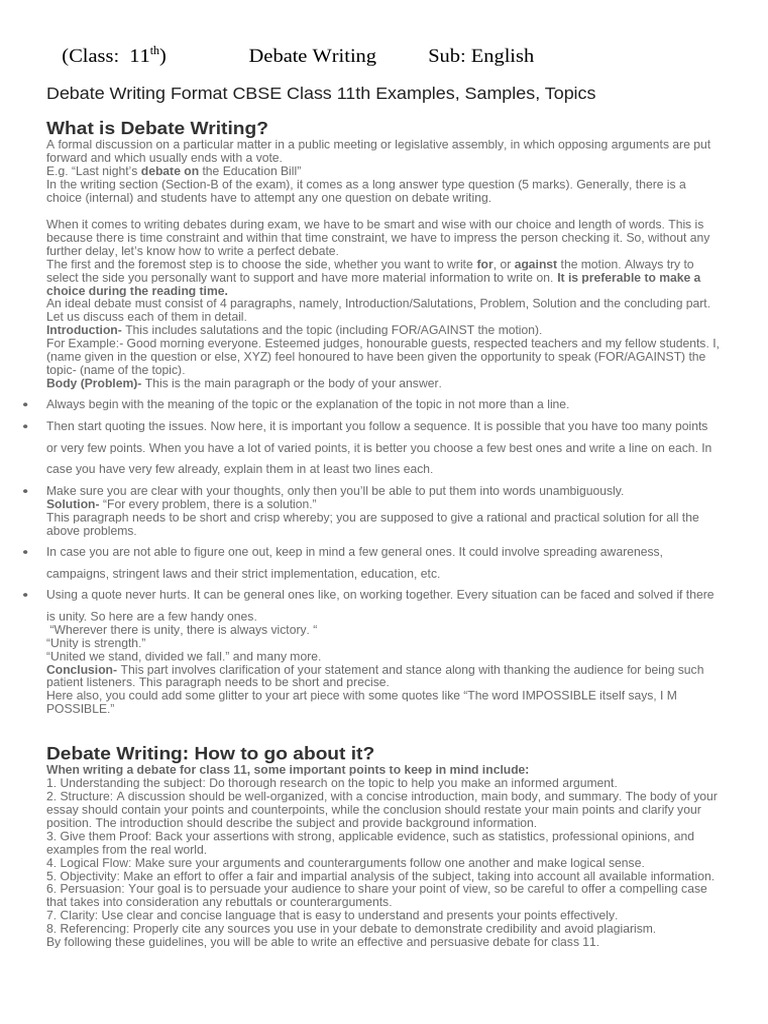 Class 11 Debate Writing Guide | PDF | Human Capital Flight
