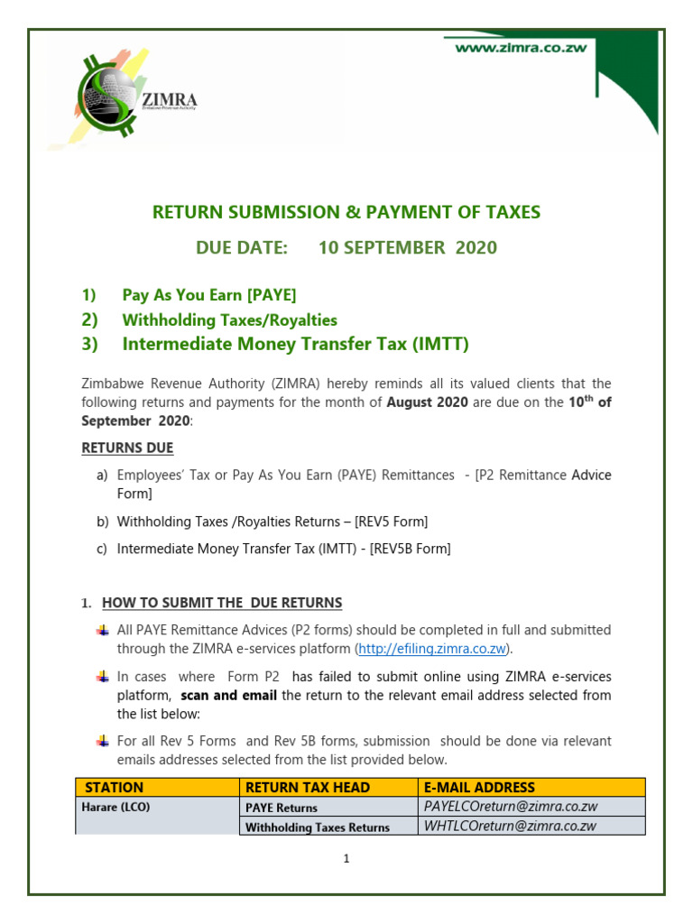 IMTT and PAYE Tax Submission Reminder | PDF | Taxes | Public Finance