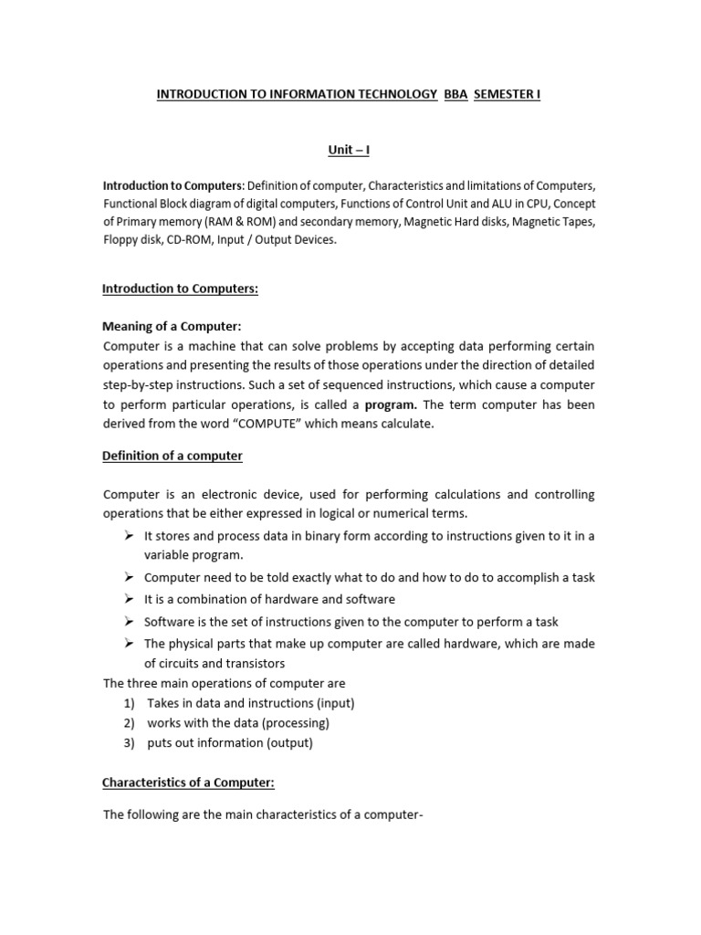 Introduction to IT for BBA 1st Semester | PDF | Software | Programming