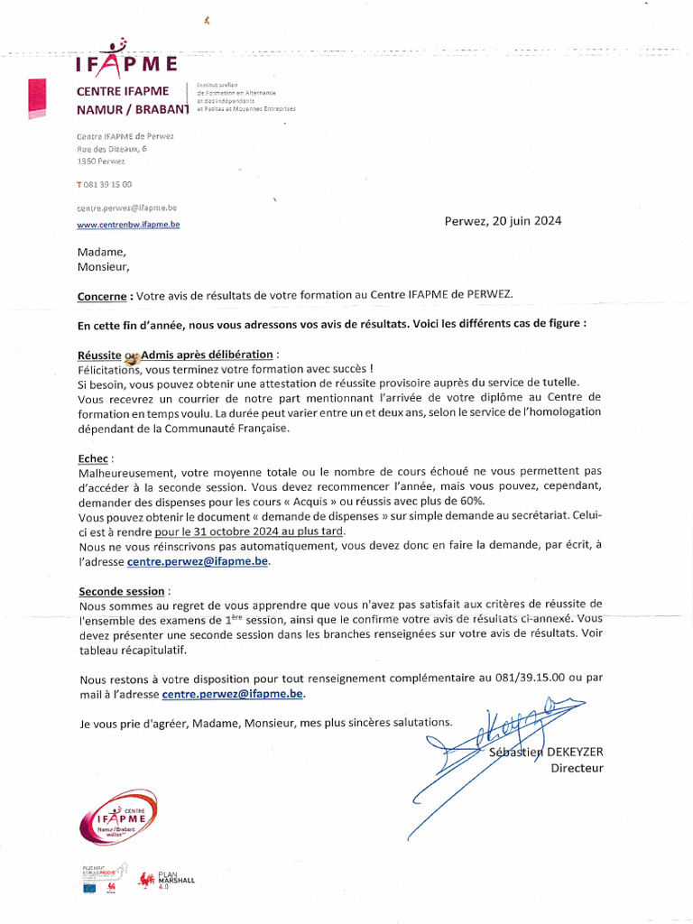 IFAPME - Bulletin 2ème Année - 2023-2024 | PDF