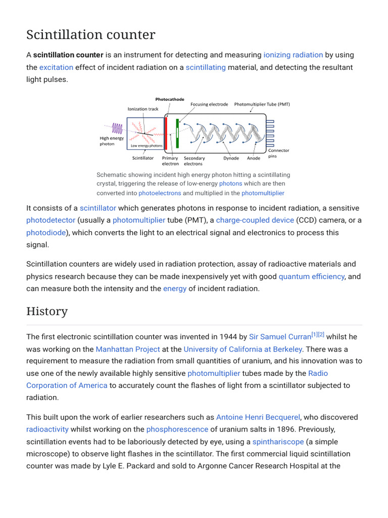 Scintillation counter - Wikipedia | PDF | Ionizing Radiation | Radiation