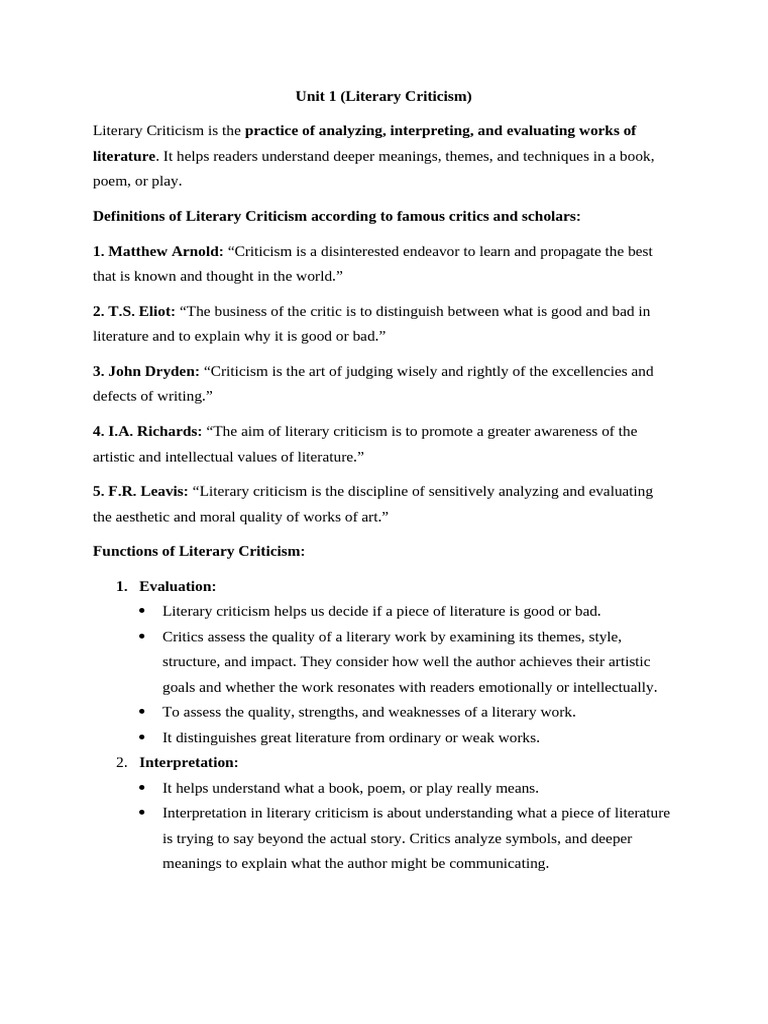 Unit 1 Literary Criticism | PDF | Literary Criticism | Feminism