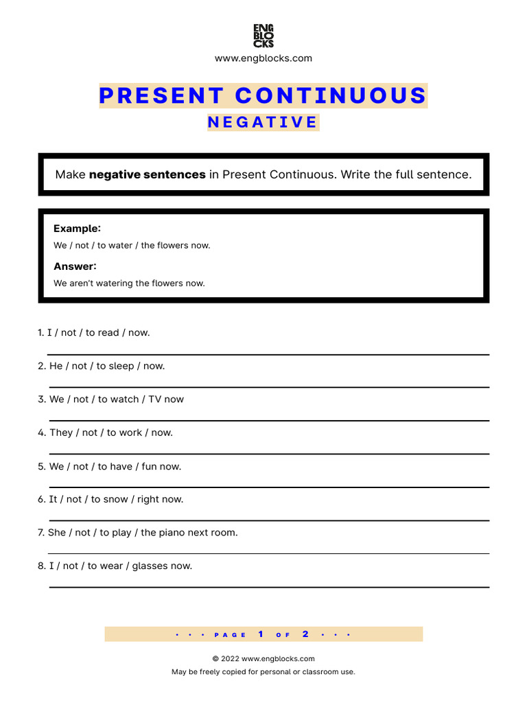 Present Continuous Negative | PDF