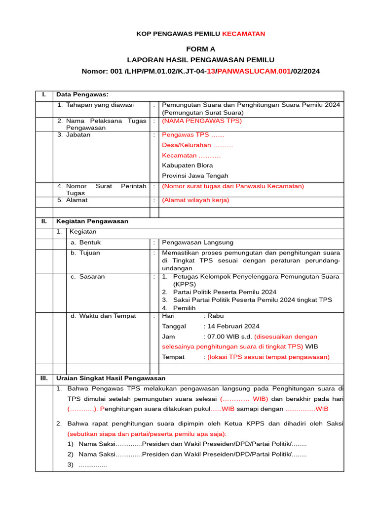 4. Form a Ptps - Pengawasan Penghitungan Suara | PDF