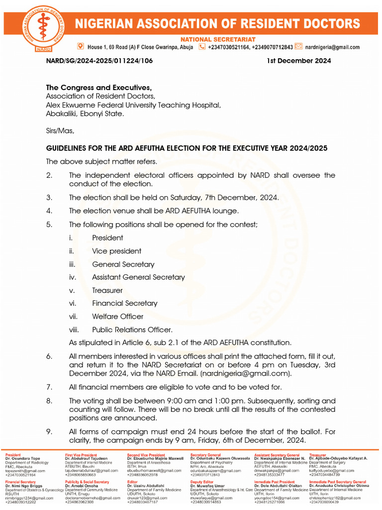106 Guidelines For The Ard Aefutha Election For The Executive Year 2024 ...
