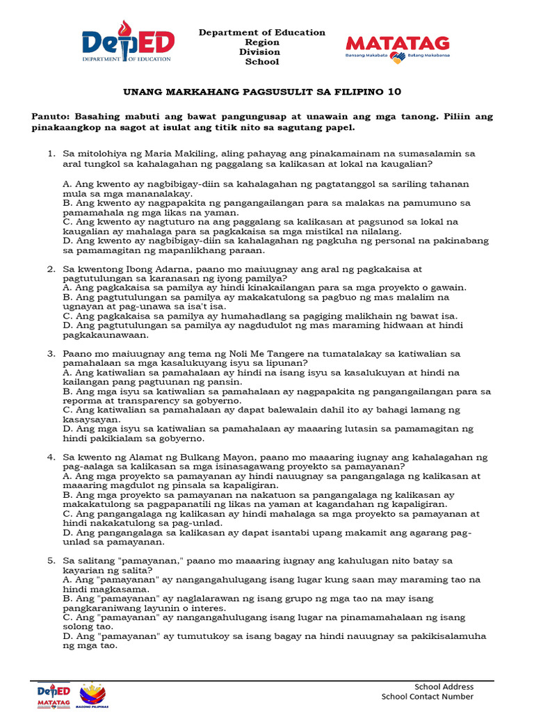 Filipino10 Pt q1 | PDF