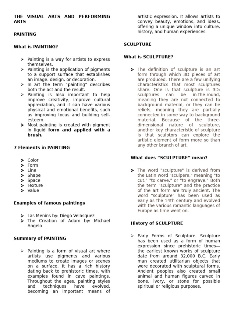 The Visual Arts and Performing Arts | PDF | Musical Forms | Sculpture