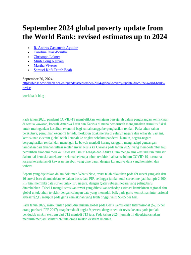 September 2024 Global Poverty Update From The World Bank | PDF