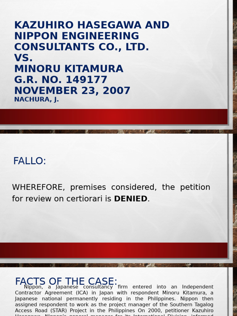 CONFLICT HASEGAWA v. KITAMURA GR169177 | PDF | Jurisdiction | Lawsuit