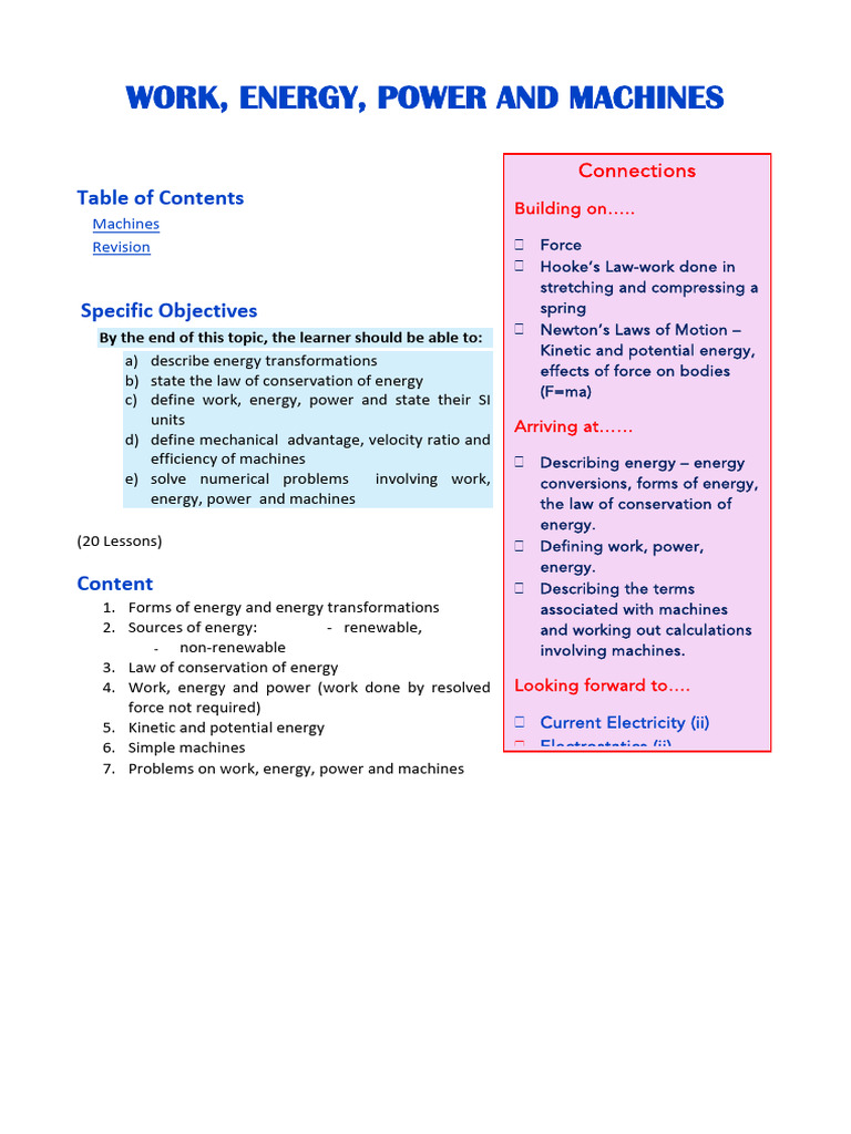 3.4 Work, Energy, Power and Machines | PDF | Watt | Power (Physics)