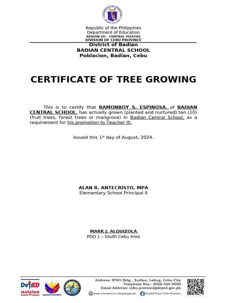 Certificate of Tree Growing in Cebu | PDF
