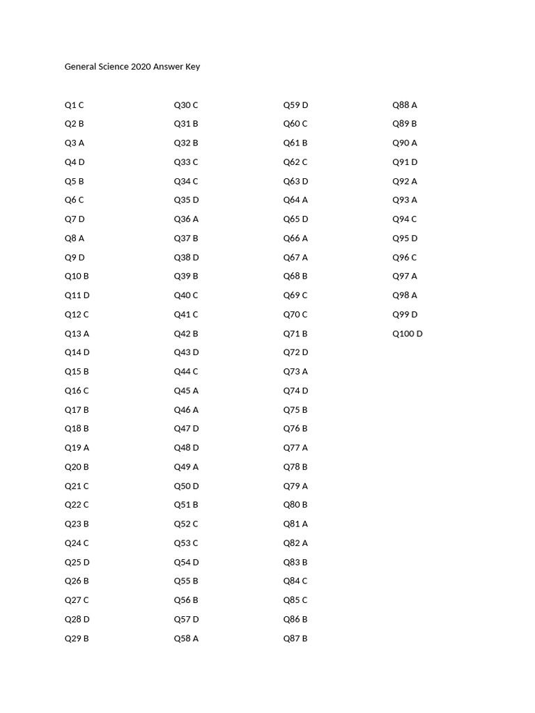 JSC General Science 2020 Answer Key | PDF