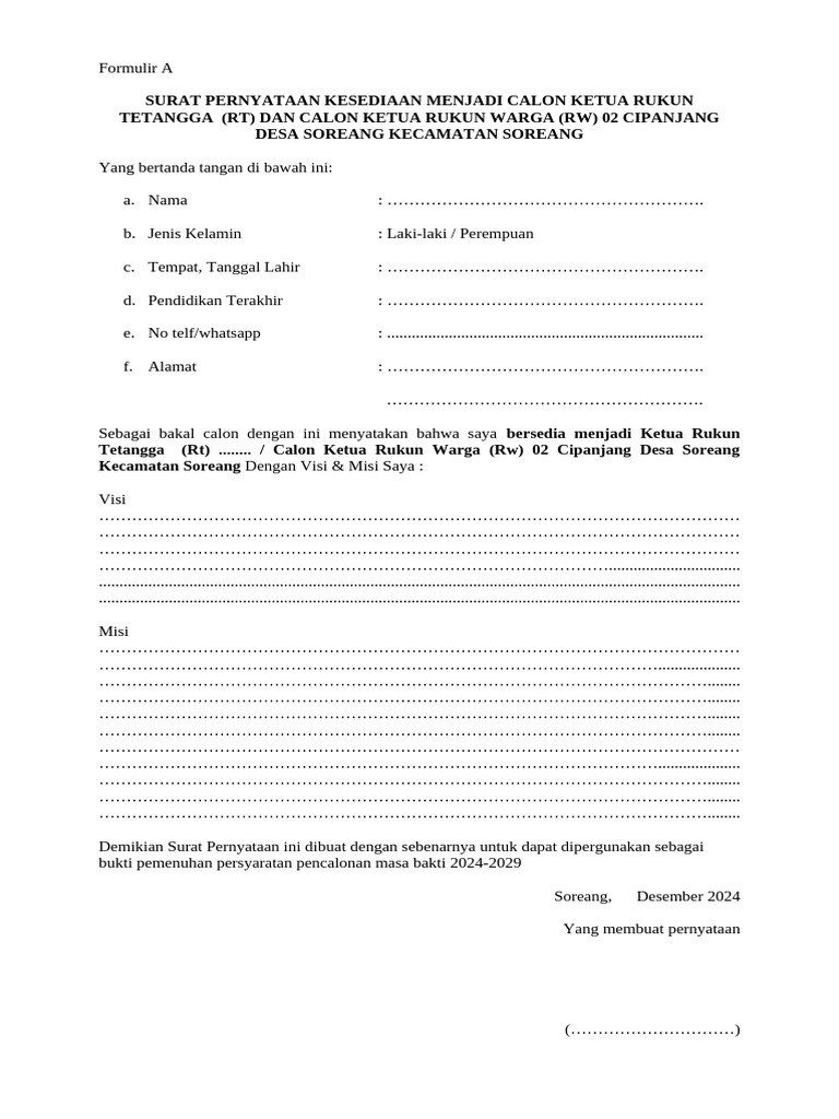 398362649-Formulir-Pendaftaran-Ketua-Rt | PDF