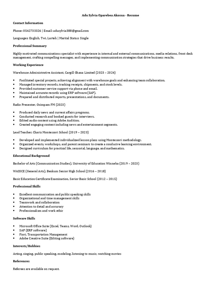Adu Sylvia Resume | PDF
