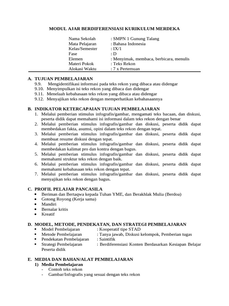 Modul Ajar Teks Rekon | PDF