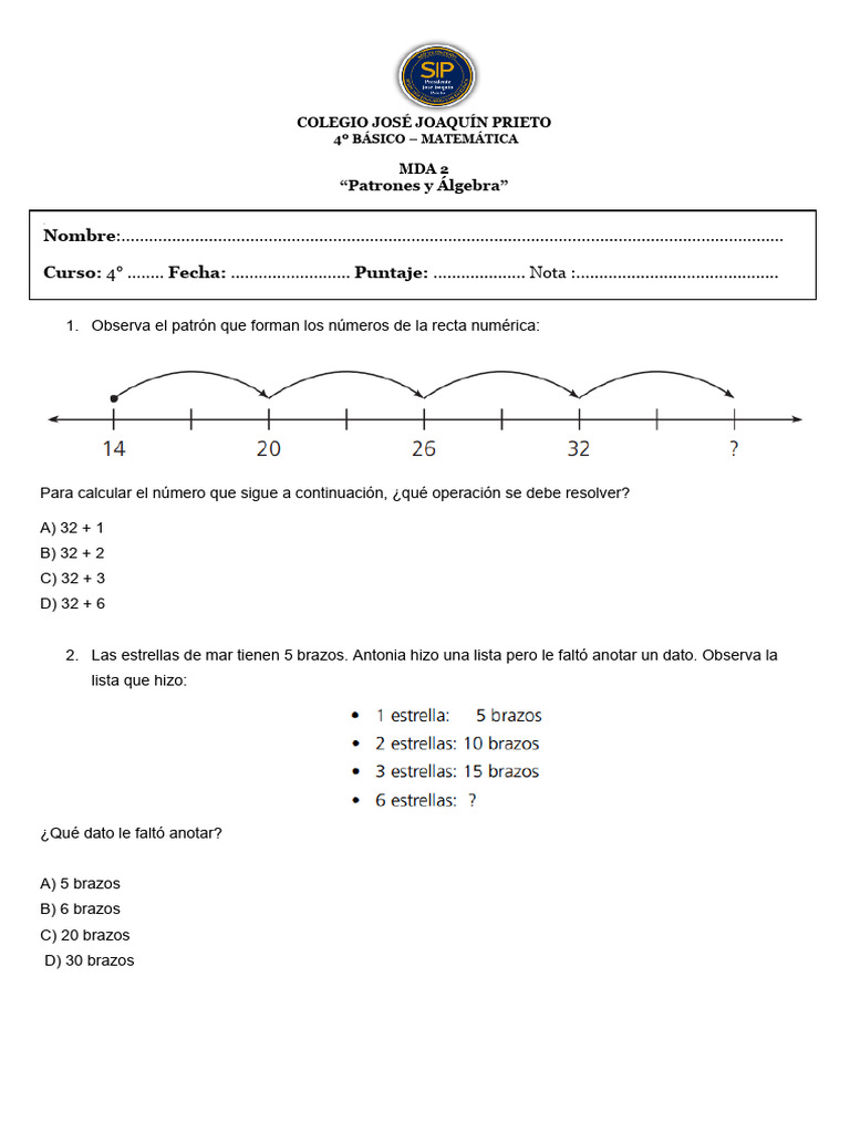 Patrones y Álgebra en 4º Básico | PDF