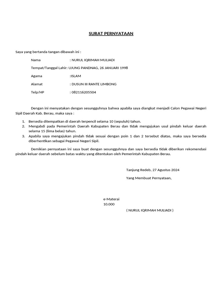 Surat Pernyataan 2 TTD | PDF
