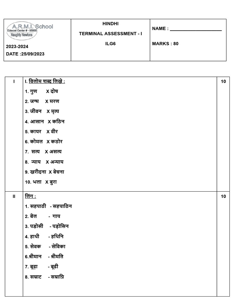 MS of AY2023-24 - TA1 - ILG6 - Hindhi | PDF