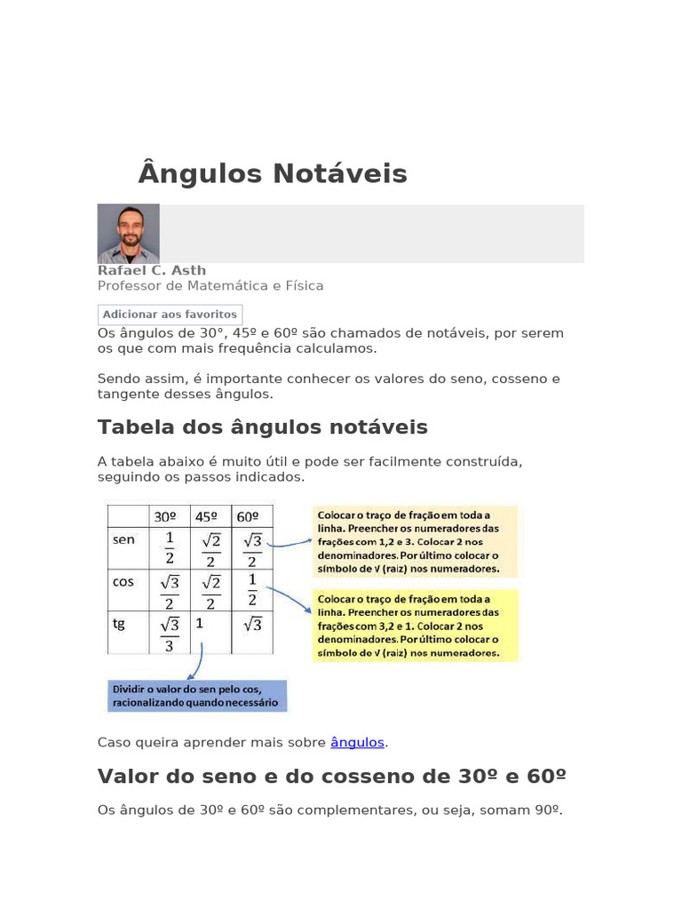 Ângulos Notáveis e Trigonometria | PDF | Trigonometria | Triângulo