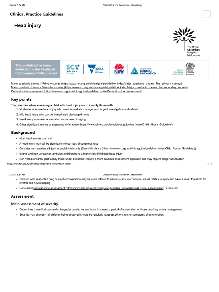Head Injury Guidelines for Children | PDF | Causes Of Death | Nervous ...
