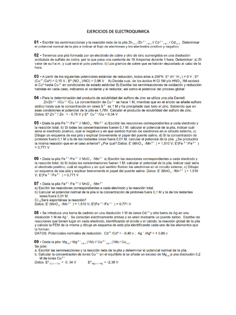 Problemas de Electroquimicas-Fase I | PDF | Electrodo | Electricidad