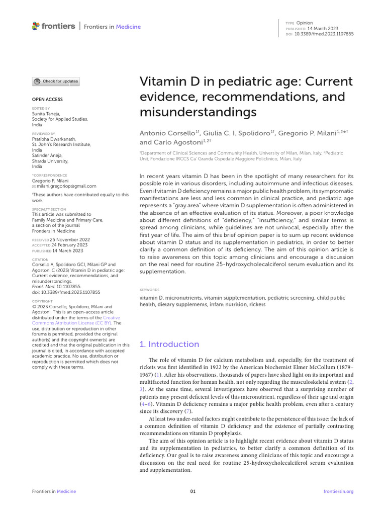 Vitamin D in Pediatric Age Current Evidence Recomm | PDF | Vitamin D ...