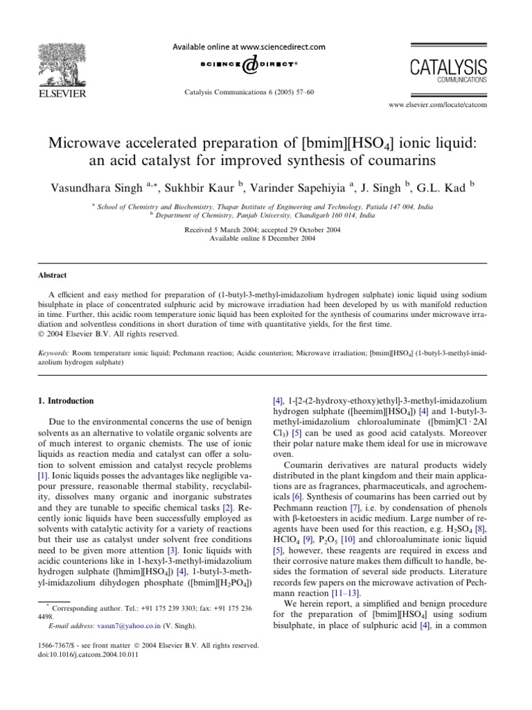 Catal. Commun. 2005, 6, 57-60 | PDF | Catalysis | Chemical Reactions