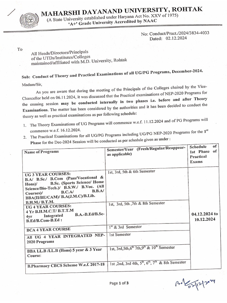 MDU Exam Schedule Notification | PDF | Vocational Education ...