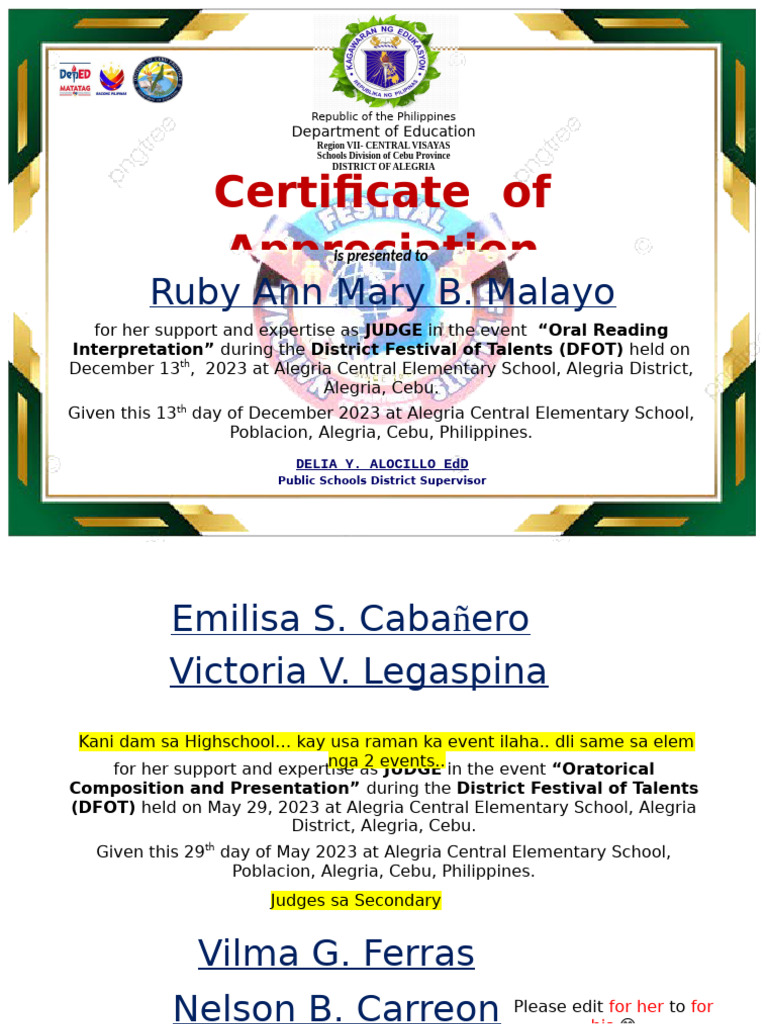 Certificate of Appreciation for Judges | PDF