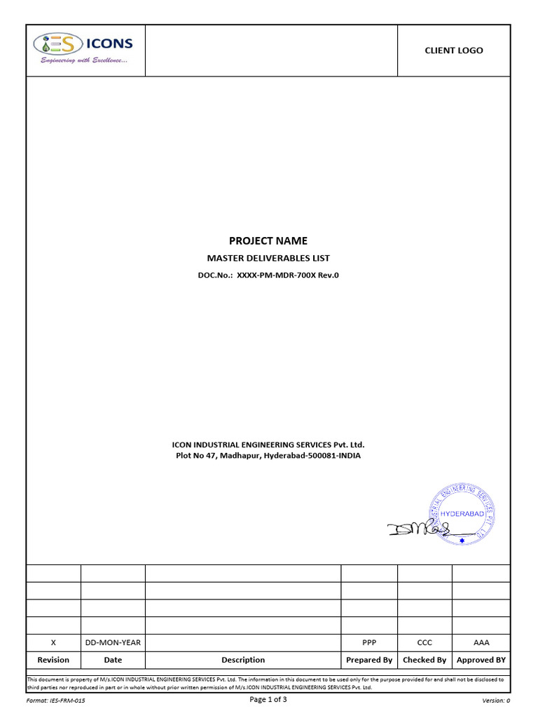 IES-FRM-015 - Master Deliverables List | PDF