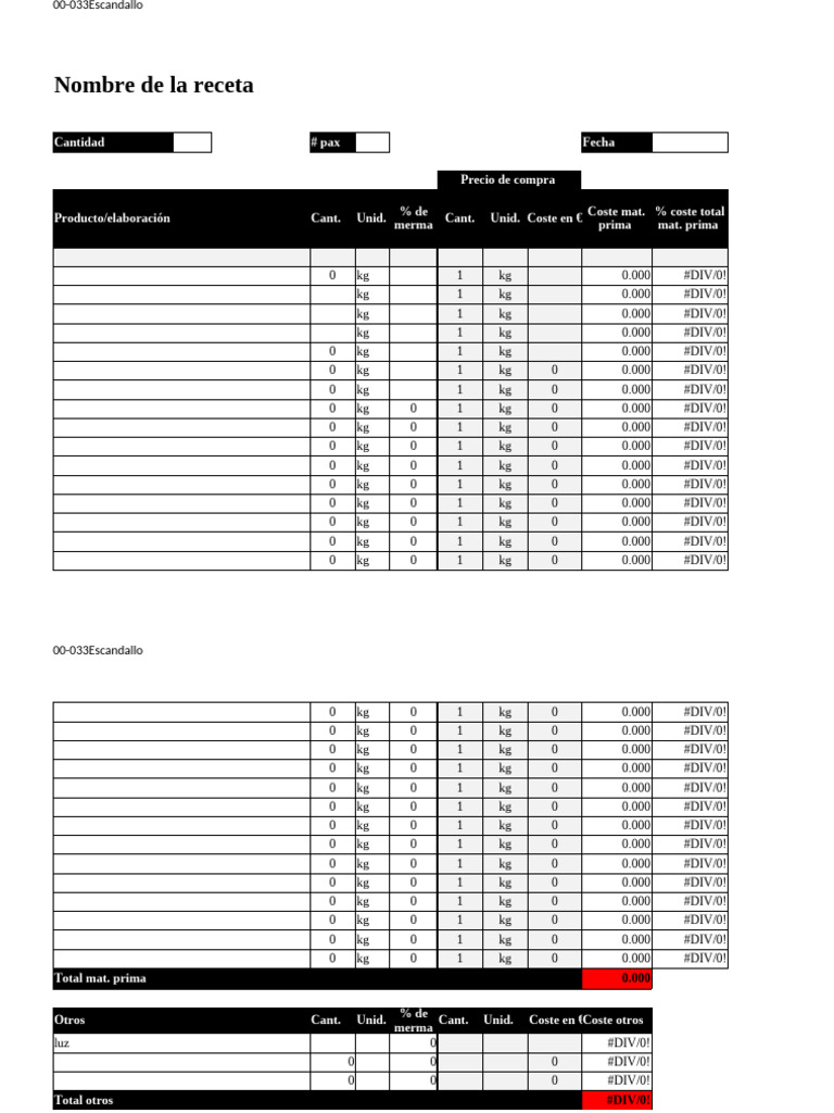 Plantilla-Escandallo Base | PDF