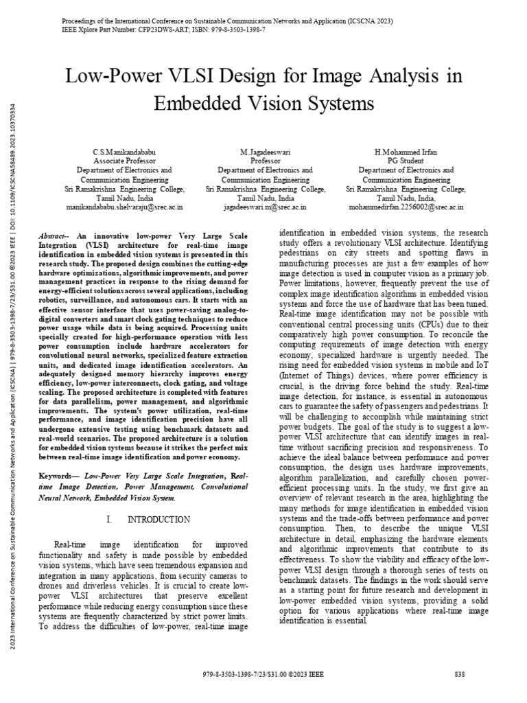 Low-Power VLSI Design For Image Analysis in Embedded Vision Systems | PDF | Computer Vision ...